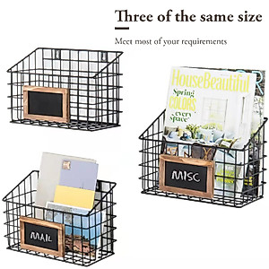 MyGift Black Metal Wire Hanging Storage Basket with Chalkboard Labels, Small Organizer Bin, Set of 3