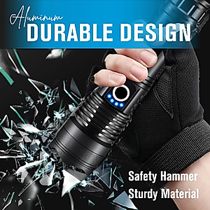 KAEROS Tactical Led Flashlight - flashlights high lumens, Small Flashlight, Waterproof, Rechargeable Flashlight with 5 Modes, flashlights for Emergencies, for Work, Dog Walking Flashlight
