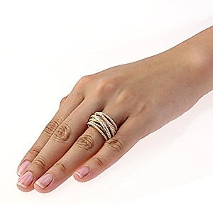 DoubleAccent 925 Sterling Silver Ring Women 14K Gold OR Rose Gold Plated Intertwined CZ Stone Pave CrissCross Statement Ring 13.5mm, 9