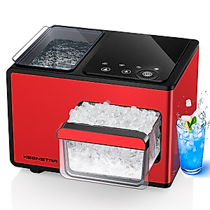 Nugget Ice Maker Countertop, 40lbs/24H, Pebble Ice Maker with Soft Chewable Ice, Self Cleaning Sonic Ice Machine, Stainless Steel w/Touch Screen, Compact Design for Home Office Bar Party- Red