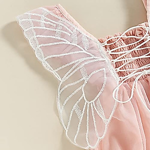 CREAIRY Baby Girl Butterfly Wings Short Sleeve Romper Dress Lace Tulle Tutu Dress Bodysuit Jumpsuit Birthday Summer Outfits (Pink, 9-12 Months)
