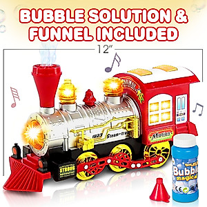 Bubble Blowing Toy Train with Lights & Sounds, Bump and Go Toddler Train Toys for Around The Tree, Kids Bubble Machine, for Boys & Girls Ages 1-6