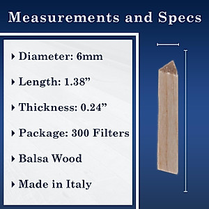 Savinelli 6mm Balsa Filters, Italian Balsa Wood Filters for Tobacco Pipe Care, Savinelli Pipe Accessories, 300 Pack