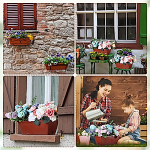 Dandat 24 Pack Window Box Planter Plastic Planter Boxes 17 Inches Vegetable Planters Rectangle Flower Pots with Drainage Holes and Trays for Indoor Outdoor Garden Patio Home Decor (Red)