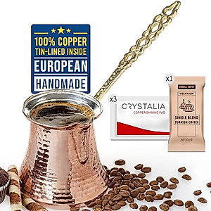 Volarium Turkish Coffee Pot, Greek Arabic Coffee Maker, Hammered Copper Coffee Cezve, Stove Top Coffee Maker (Large)