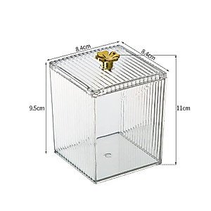 Chris.W Set of 3 Fancy Cotton Swab Holder Dispenser, Cosmetic Canister Jar Box with Lid, Cotton Ball Canister Jar, Apothecary Storage Organizer Jars, Makeup Organizer for Bathroom Home Storage Organizer