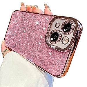 Fycyko Compatible with iPhone 14 Case Glitter Luxury Cute Flexible Bling Cover Camera Protection Shockproof Phone Case for Women Girl Men Design for iPhone 14 6.1'' Pink