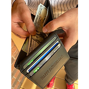 Custom Wallets For Men, Personalized Gifts For Men, Personalized Wallet For Men, Customized Engraved Full Grain Leather with RFID Blocking, Custom Gifts, Customized Wallets For Fathers Day (Black)