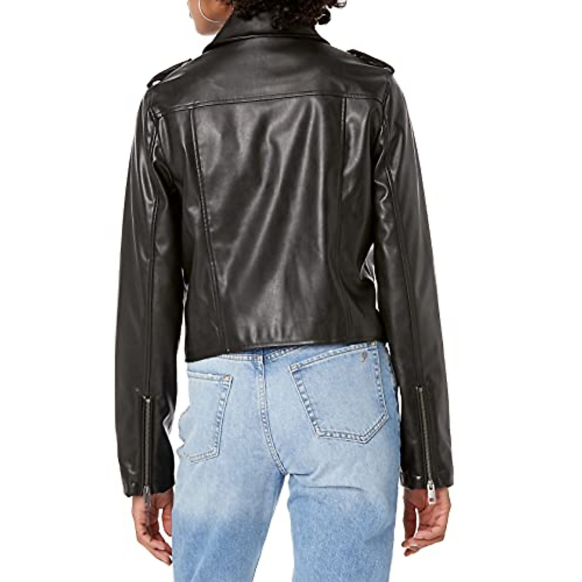 The Drop Women's Heather Faux Leather Moto Jacket, Black, M