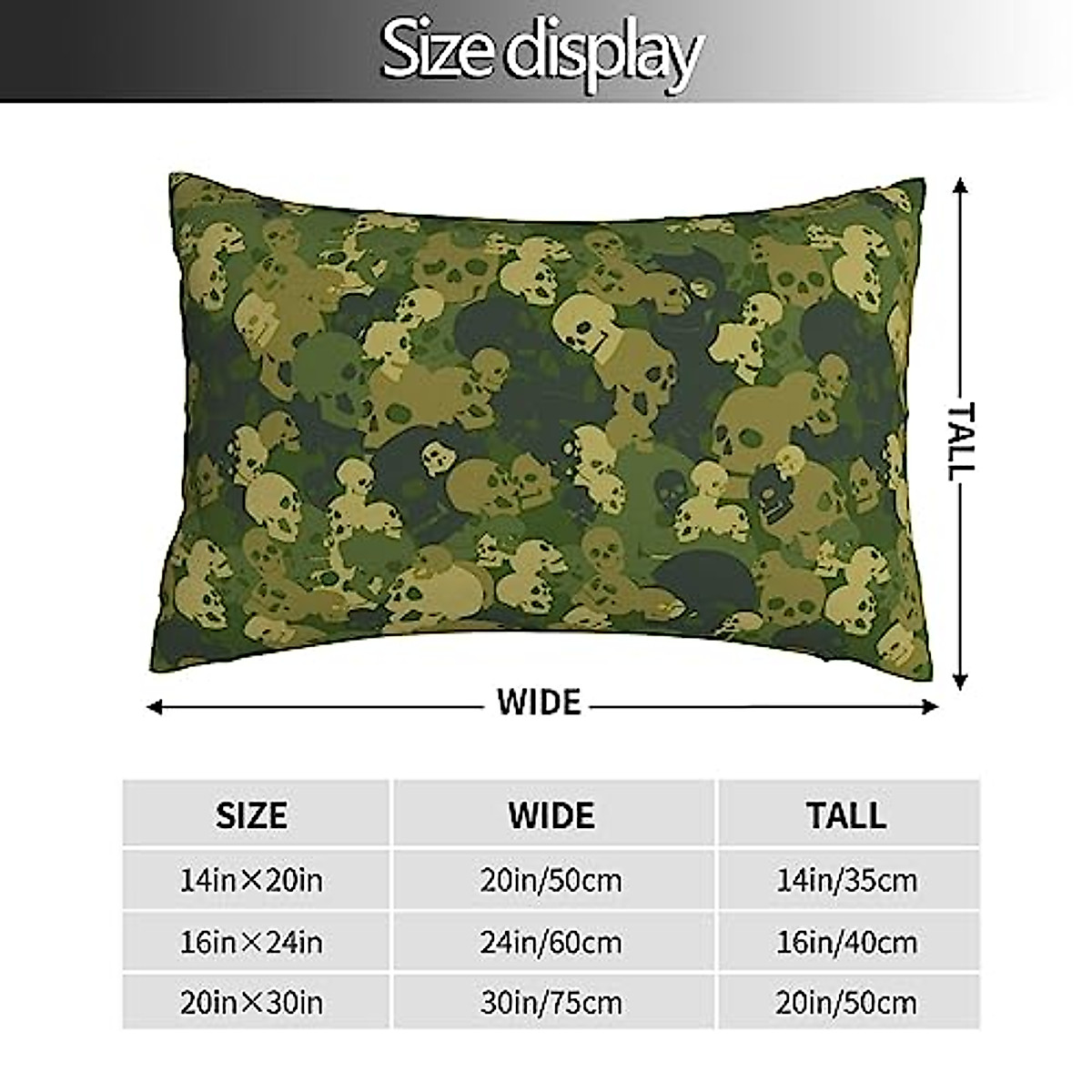 ALYYDFF Skull Military camo Camouflage Green Pillow Cover Rectangle Throw Pillow Case for Sofa Bed Chair Living Room Home Decor 20"x30"