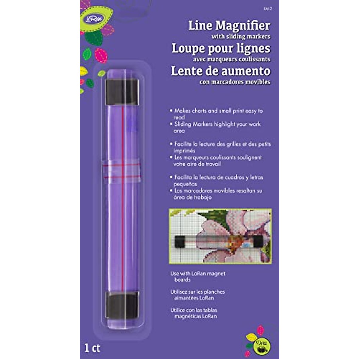 LoRan LM-2 Line Magnifier with Sliding Markers,Black, 1 Count (Pack of 1)