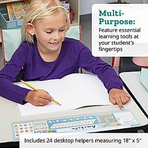 Really Good Stuff 24PK Superhero Self-Adhesive Deluxe Plastic Desktop Reference Nameplate 120 Grid, Letters, Place Value Chart, Number Line, Left/Right, Clock, Shapes, Coins, Double Ten-Frames