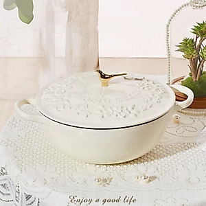 Enameled Cast Iron Dutch Oven with Lid – Non Stick Dutch Oven Pot – Sturdy Ovenproof Stockpot Cookware – Enamelled Cooking Pot – Garden Series – Oversized Handles (White) (4.5Qt)