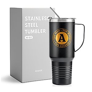 Monogrammed 40oz Tumbler with Handle for Men, Funny Personalized Tumbler, Unique Birthday Christmas Gifts for Him, the Man the Myth the Legend, A