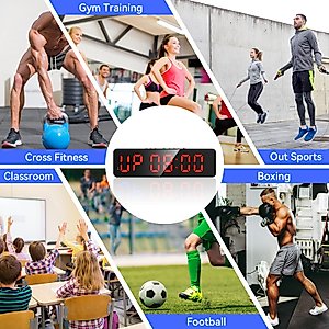 Seesii Gym Timer with Remote, 11''x 3.5''Ultra-Clear Interval Timer with LED, Countdown/Up Wall Clock with Buzzer, Connectable Bank Power Fitness Timer Stopwatch for Gym Home Garage (2.2 Battery)