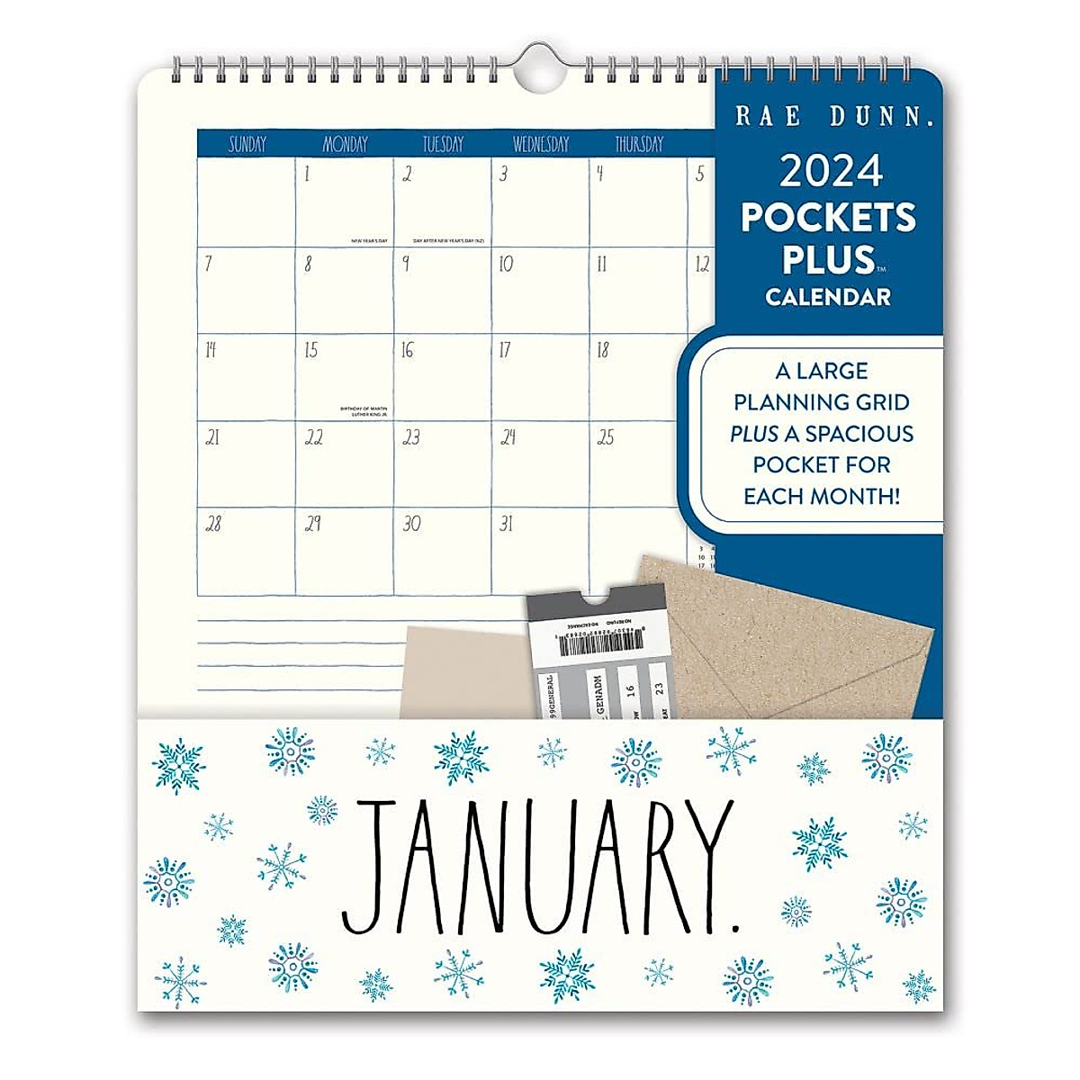 Orange Circle Studio Rae Dunn Pockets Plus Wall Calendar 2024, Large Monthly Planner with Hanging Hook for Home Office, Classroom, School, Family Calendar, Easy Planning and Organizing