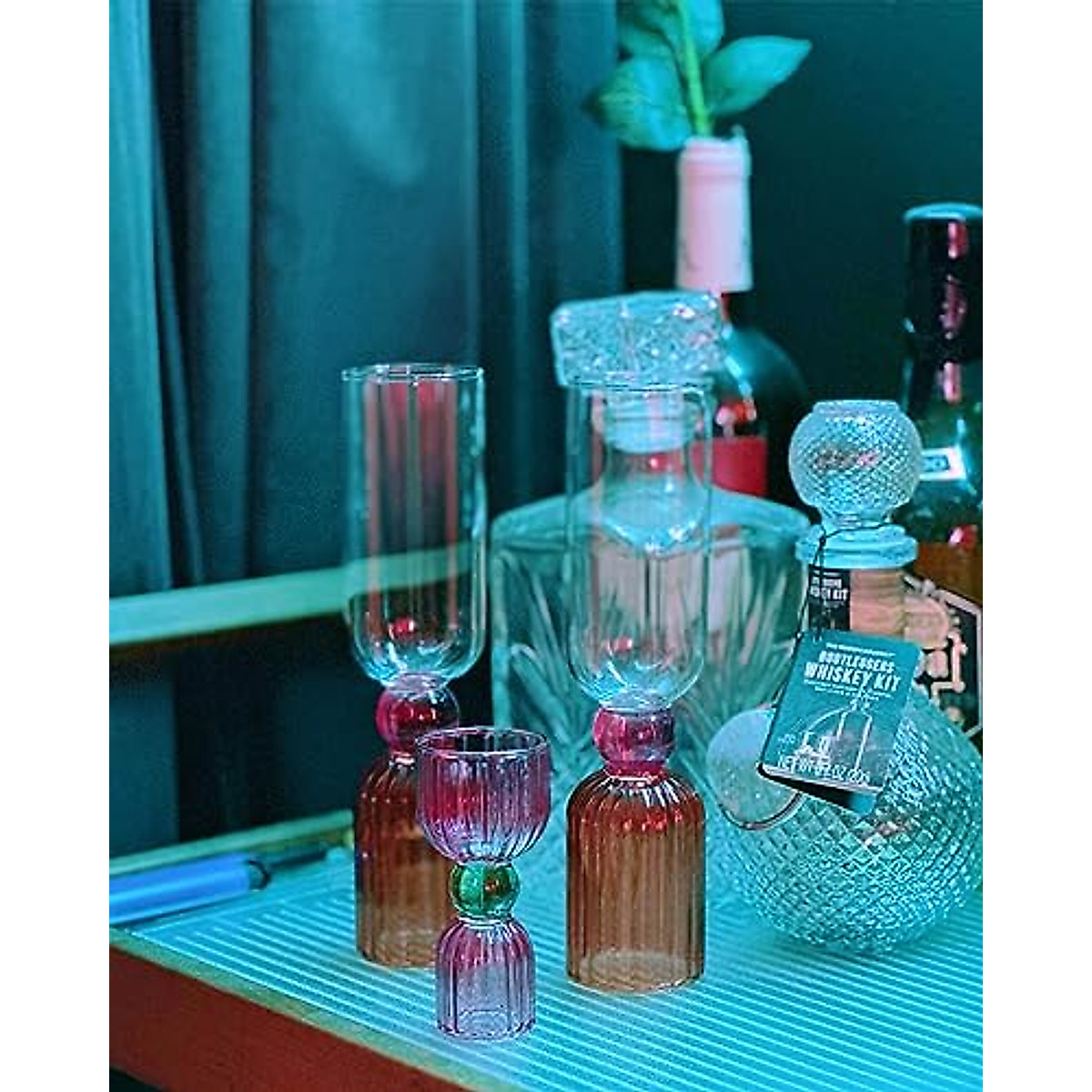 ban.do Cocktail Measuring Jigger, Double Jigger Shot Glass, 1/2 and 1 Shot Measuring Cup, Pink Glass Bar Tool, Tipsy Turvy