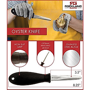 Rockland Guard Oyster Shucking Set- High Performance Level 5 Protection Food Grade Cut Resistant Gloves with 3.5’’ Stainless steel Oyster Knife, perfect set for shucking oysters