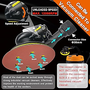 MOMODA Professional Air Random Orbital Sander, 6 inch Dual Action Pneumatic Sander Suitable for Heavy Duty and Connect to Vacuum Cleaner