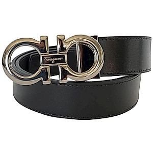 SALVATORE FERRAGAMO Adjustable & Reversible Gancini Belt, Silver Buckle…