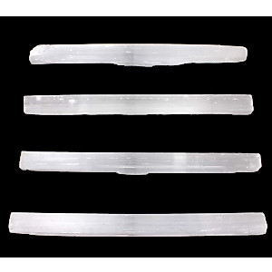 SELENITE (4) Large Sticks, approx. 6-8" long Wands plus Black Tourmaline Crystal and educational ID cards, Bulk, Reiki, Chakra, Healing, Good luck, and Protection