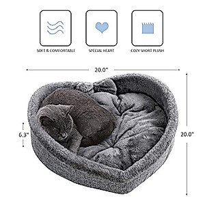 Cat Bed - Heart Pet Bed for Cats or Small Dogs, Ultra Soft Short Plush, Anti-Slip Bottom, Washable High Resilience PP Cotton, Comfortable Self Warming Autumn Winter Indoor Sleeping Cozy Kitty Teddy