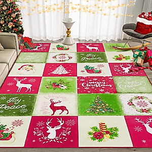 CAREMEE Christmas Area Rug Merry Christmas Indoor Rug for Xmas Holiday Decoration Non-Slip Festive Christmas Throw Carpet Colorful Washable Xmas Rug for Fireplace Kitchen Living Room Bedroom 4 x 6 FT