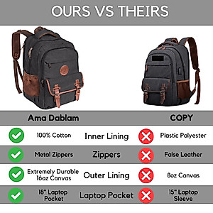 Ama Dablam Canvas Laptop Backpack for School Work & Travel (CarryOn), Cotton w/ 17in Sleeve | Waterproof | Durable (XL, 30 Liter) Lone Pine