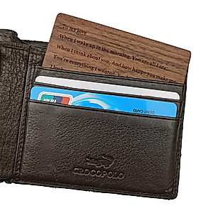 MOJIA Personalized Engraved Wood Wallet Insert Card for Men Women, Custom Wallet Cards for Husband from Wife, Mini Love Note, Boyfriend Deployment Gift (Red wood)