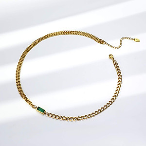 JA.S.JR 18K Gold Plated Emerald Choker Necklaces Chain Necklace Gold Statement Necklaces for Women