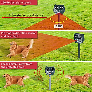 Green Ultrasonic Animal Repellent Outdoor Deterrent Devices Solar Pest Repeller with PIR Motion Sensor and LED Light Repel Squirrel Rodent Raccoon Skunk Deer for Yard Patio (4)