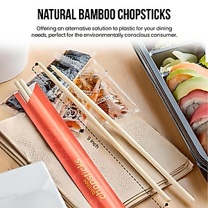 OCS Parts 9-Inch Bamboo Chopsticks | 100 Pairs | Individually Wrapped Natural Bamboo Chopsticks for Home and Commercial Use