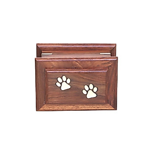 Wooden Brass Paw Print Pet Urns | Funeral Urns | Keepsake Urns | Rosewood Urns | Wood Cremation Urns for Cat and Dog Ashes | Decorative Urna | Burial Urn