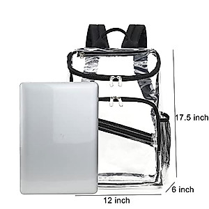 Clear Backpack Heavy Duty, Large PVC See Through Backpack with Water Bottle Holder, Clear Book bags Clear School Backpack for School, Stadium, Football Games, College (Black)