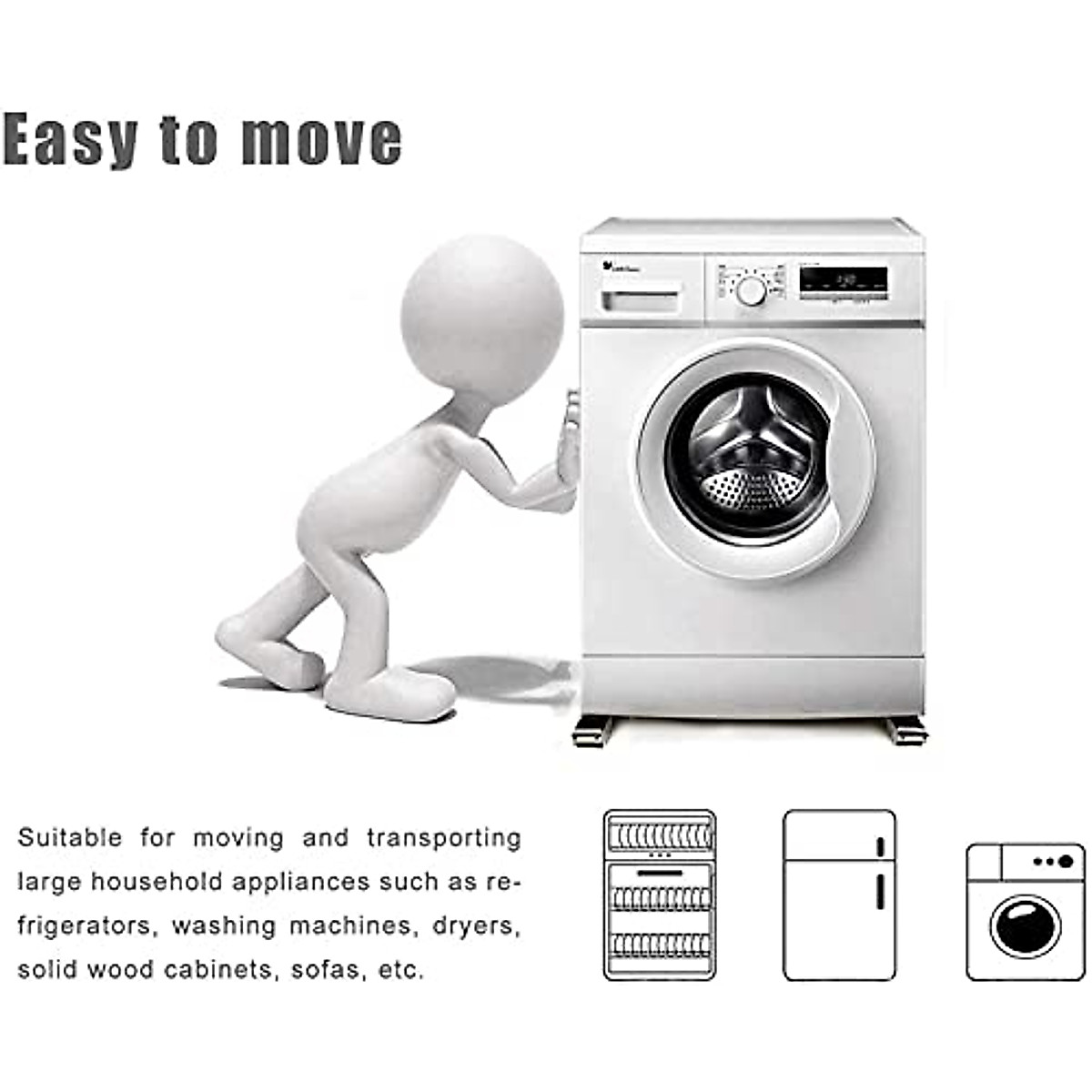 NW 1776 Two Movable/Adjustable Washing Machine Bases, Washing Machine Stand With Brake, Refrigerator Base Mobile Cart,Suitable for Refrigerator Base, Dryer Base, Washing Machine Base, White