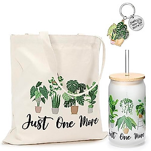 Nefelibata Plant Lover Gifts for Women Plant Lady Tote bag 16oz Just One More Plant Iced Coffee Cup with Straw Lid House Plant Keychain Funny Gardening for Women Christmas Birthday Gift