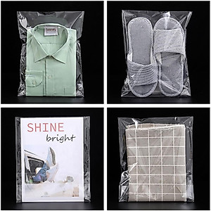 LonlyEagle 100 Pcs 10x14 Inches Self Sealing Cellophane Bags, Clear Resealable Cellophane Plastic Bags Self Adhesive for Packaging Shirts, Clothing, Magazines, Books, and Artwork