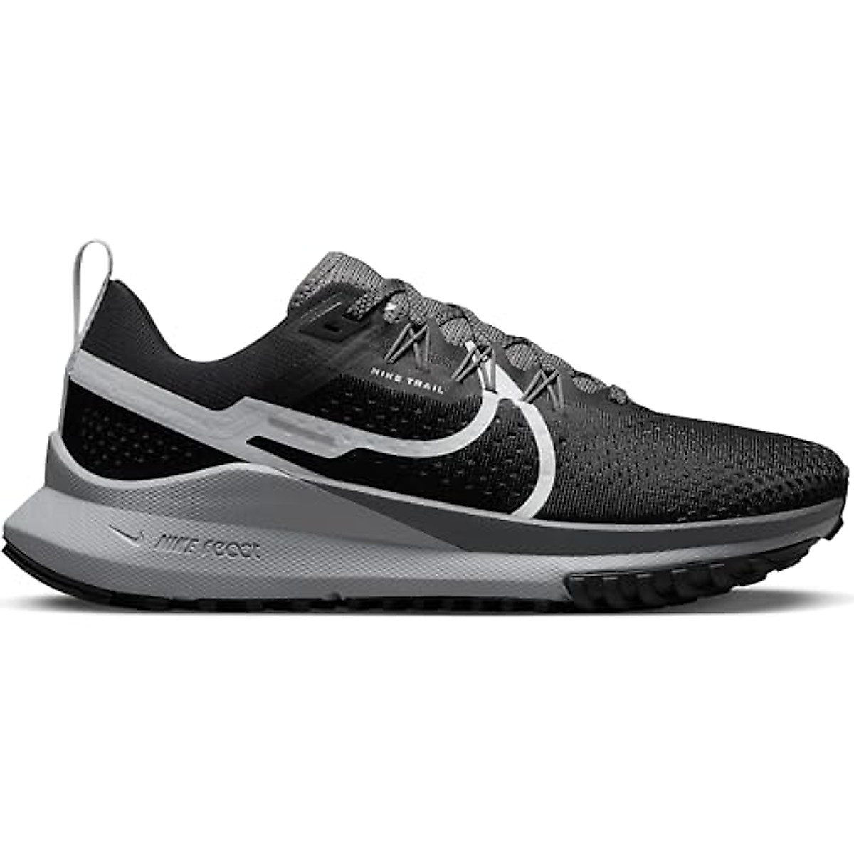 Nike Women's React Pegasus Trail 4 Running Shoes, Black/Aura-Dark Grey-Wolf Grey, 9 M US