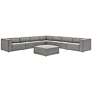 Modway Mingle Vegan Leather 8-Piece Sectional Sofa Set, Gray