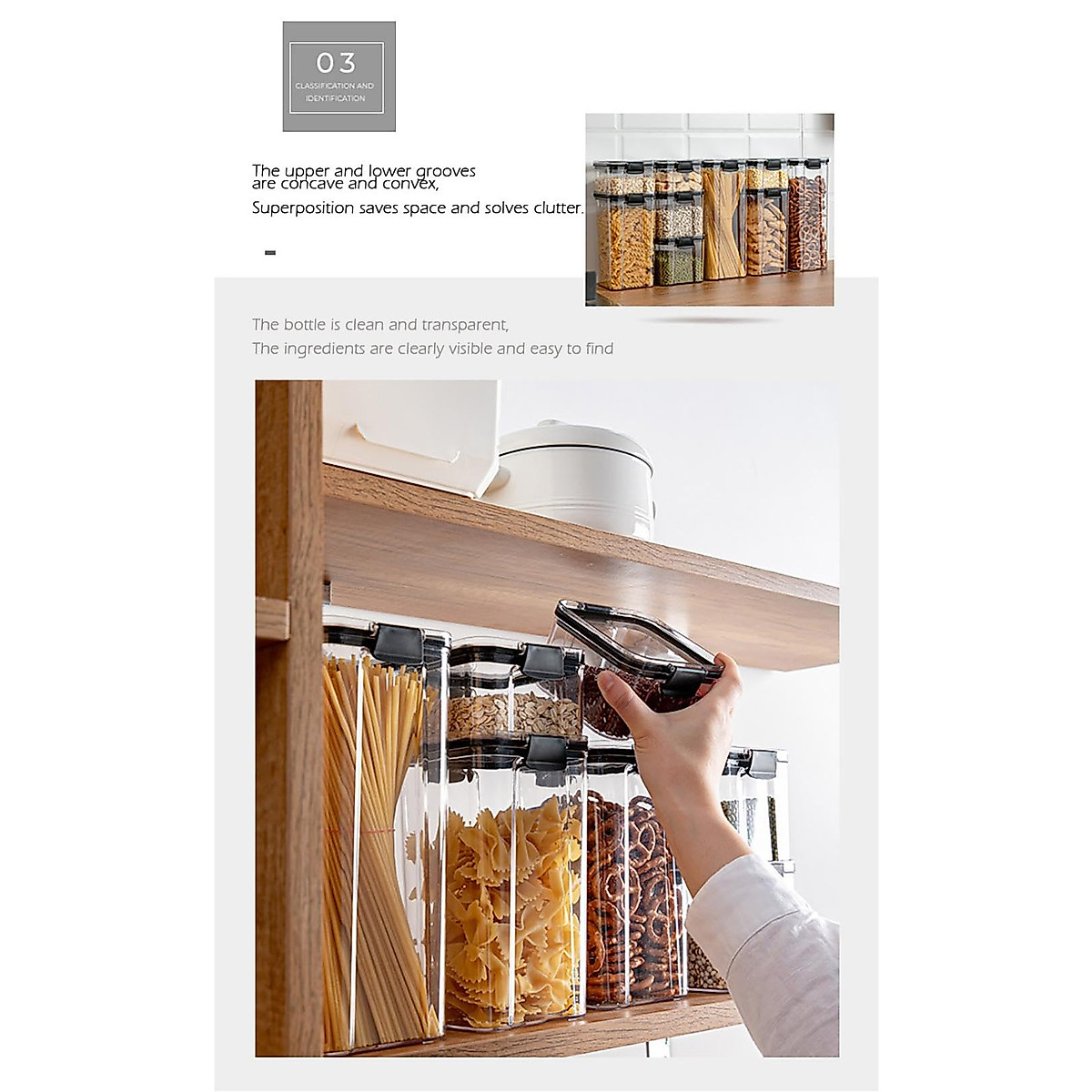 Generic Airtight Food Storage Container with Lid Plastic Kitchen Pantry Organizers and Storage Container for Cereal Flour Sugar Dry Food (small), clear