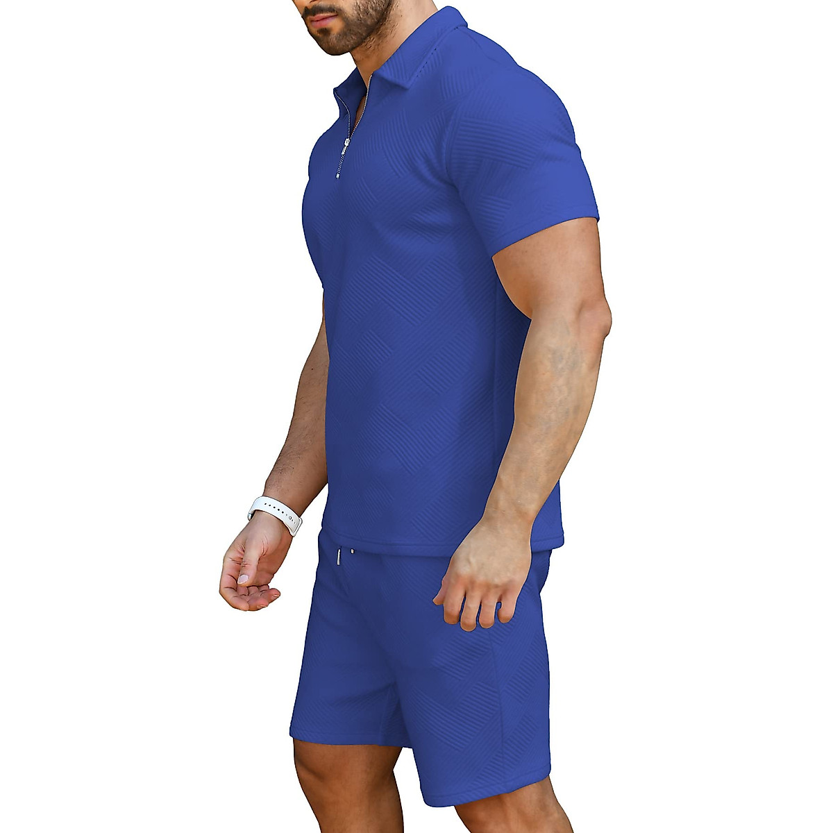 KUYIGO Men's Polo Shirt and Shorts Set Summer Jogging Outfits Fashion Casual Short Sleeve Suit for Men 2 Piece Tracksuit Royal Blue Large