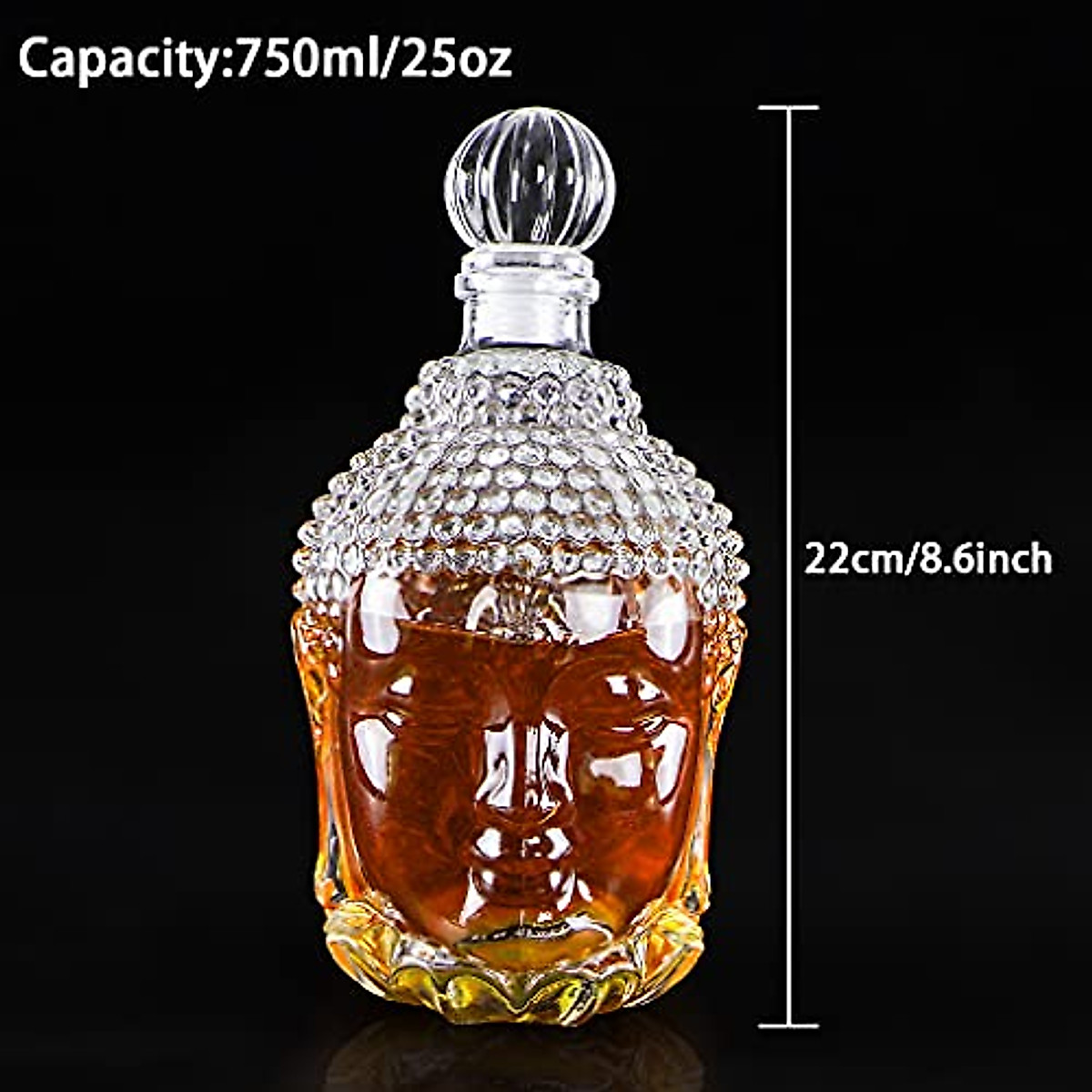 MOLIGOU Glass Decanter with Airtight Stopper, Liquor Decanter with Unique Buddha Shaped Design, Decanter Bottle for Whiskey, Brandy, Vodka, 25oz/750ml