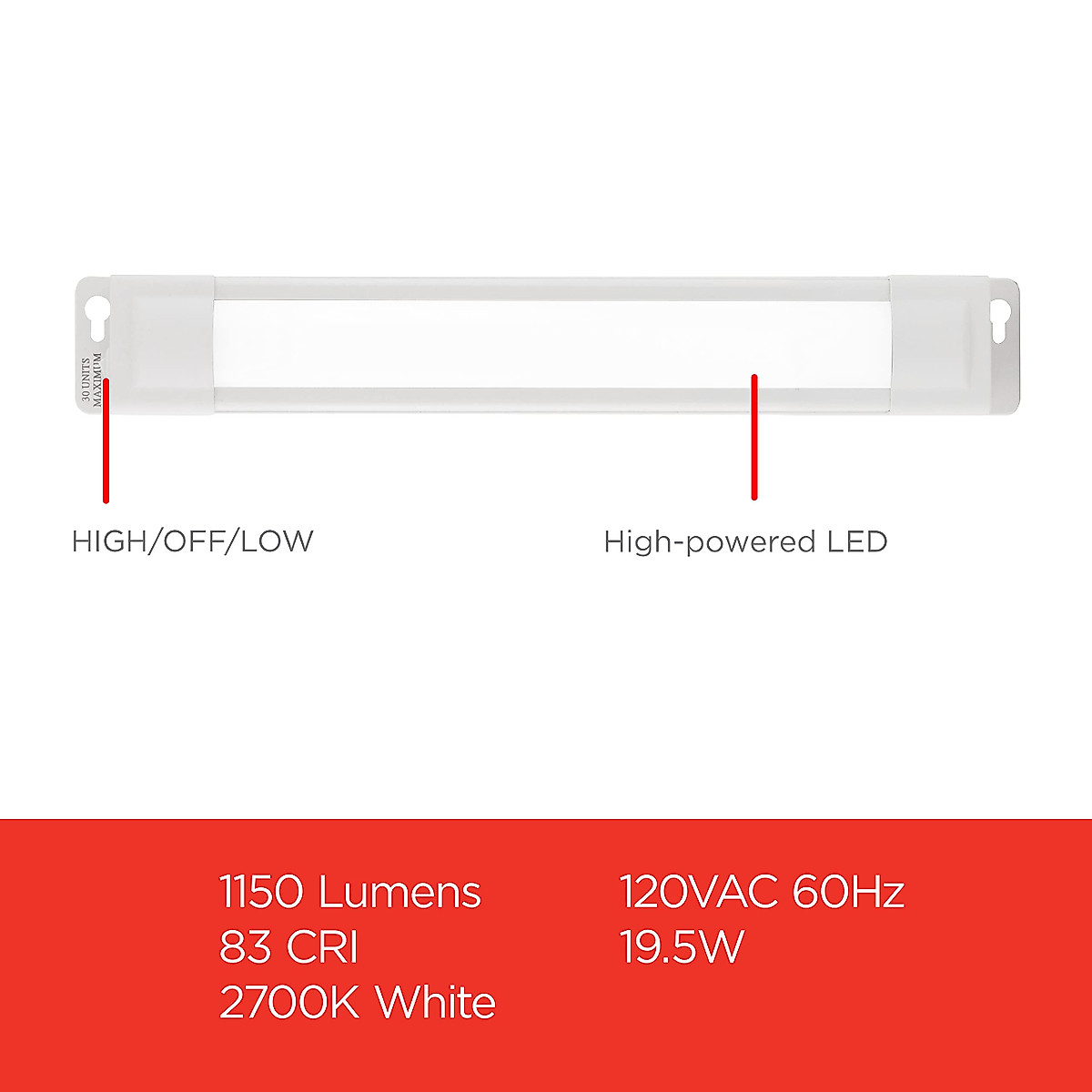UltraPro 36 inch Plug-in Linkable Under Cabinet Lights, High/Low/Off, Warm White Light (2700K), LED Under Cabinet Lighting, Under Counter Lights for Kitchen, 44108