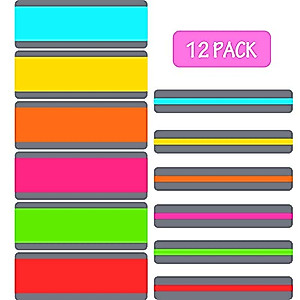 12 Pieces Guided Reading Highlight Strips with 2 Sizes Colored Overlay Highlight Bookmarks for Children and Teacher Supply Guided（6 Standard Size and 6 Large Size）