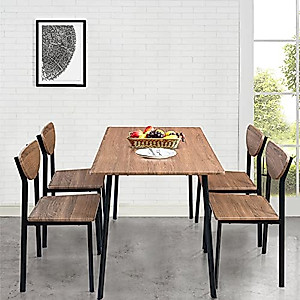 Lamerge 5-Piece Dining Table Set, Kitchen Table Set for 4, Industrial Dining Table and Chairs Set with Metal Frame, Kitchen Table and Chairs for Small Space, Apartment, Rustic Brown