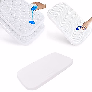 Waterproof Replacement Bassinet Mattress, Waterproof Bassinet Mattress Pad Cover and 100% Cotton Sheet(White), 21" x 35"
