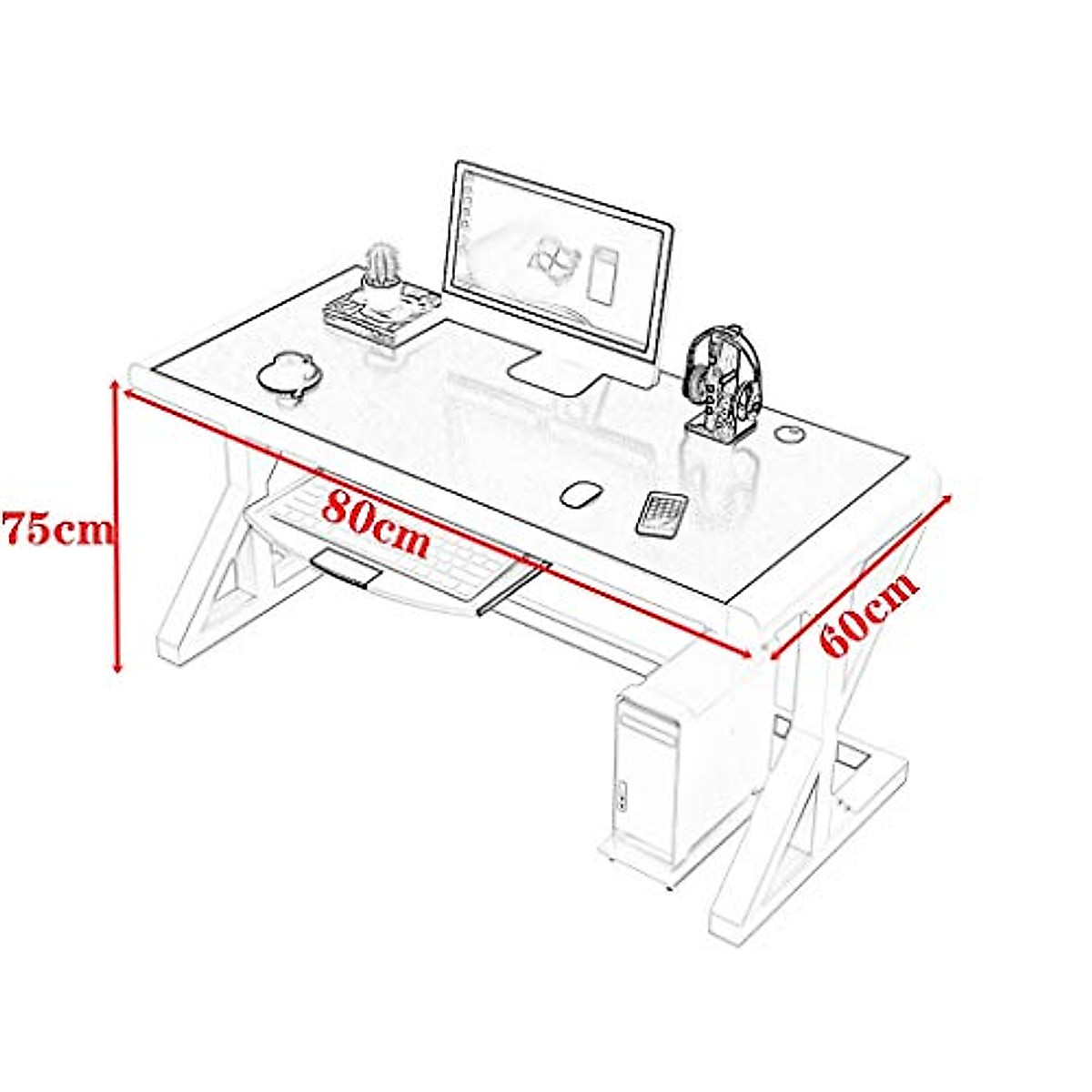 YWDNZ Home Office Desks Computer Desk Furniture/Tempered Glass Computer Desk Desk, X-Shaped Steel Frame Home Office Computer Desk, Workstation, (Color : A)