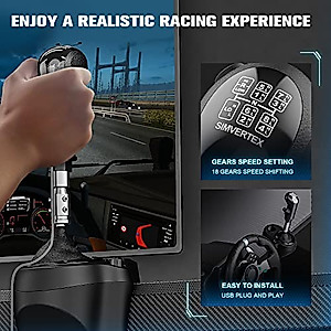 USB American Truck Simulator Shifter, Gearshift Knob Fit for ATS & ETS2 Games, PC Sim Racing Shifter Compatible with Logitech G27 G29 G920 Thrustmaster TH8A Fanatec SQ