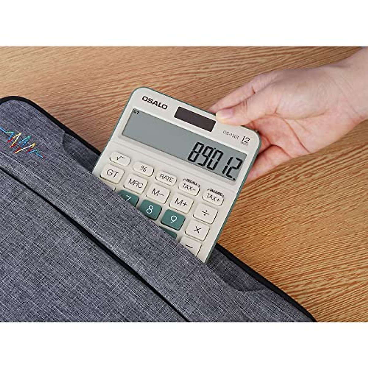 Desktop Calculator Large LCD Display 12 Digit Number Big Button Tax Financial Accounting Calculator, Battery and Solar Powered, for Desk Office Home Business Use(OS-130T Green)