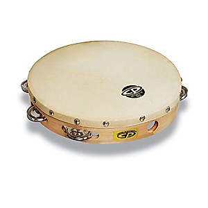 CP379 10" Wood Tambourine, Headed, Single Row Jingles